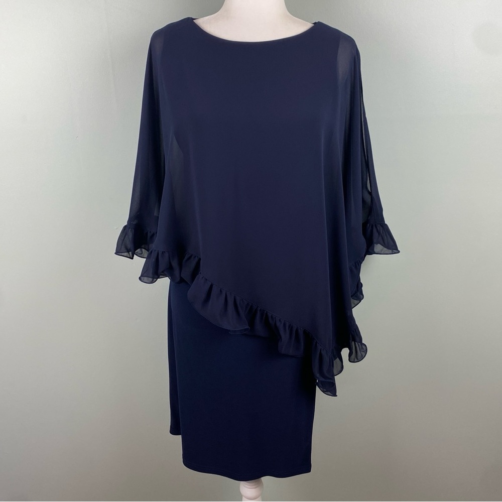 Joseph Ribkoff Navy Blue Diamante Chiffon Cape Overla… - Gem